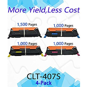 EASYPRINT (1xSET, BCMY) Compatible 407S Toner Cartridge Replacement for CLT-407S Used for Samsung CLP-325 CLP-320 CLX-3285 CLX-3185 Printers