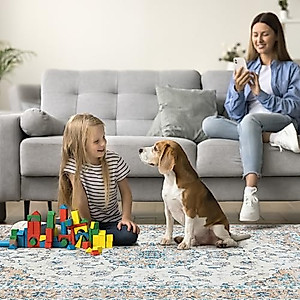 Mcadore 8x10 Area Rugs Washable Boho Rug, Non Slip Carpet for Living Room, Bedroom, Kitchen, Soft Low-Pile Rug, Lvory/Floral