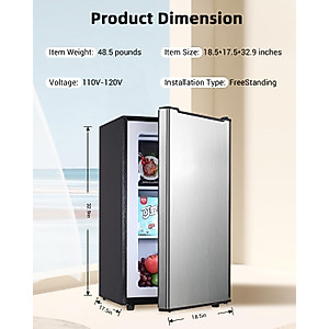 Geekman Upright Freezer, 3.2 Cu.ft Mini Freezer with Removable Shelves, 3-Level Adjustable Thermostat, Perfect for Home, Dorm, Office, Garage, Silver Color