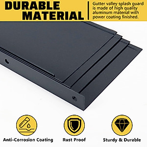 Powrocket 6 Pack Aluminum Gutter Valley Splash Guard,Keep Water from Overshooting The Gutter,for Valley,Corner,or Straight,10 inch Each Piece,Black