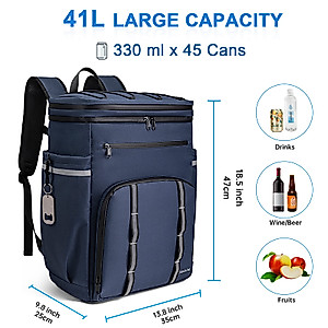 Backpack Coolers Insulated Leak Proof, 45 Cans Beach Cooler, Large Capacity, Ice Chest Backpack, Waterproof Soft Cooler Bag for Lunch for Men Women Camping Hiking (Navy Blue)
