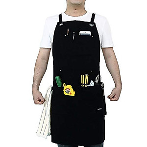 Life Flavor Heavy Duty Canvas Work Apron,Tool Pockets, Back Straps Adjustable（black）