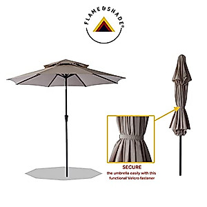FLAME&SHADE 9 ft Double Top Outdoor Market Patio Table Umbrella with Tilt, Beige