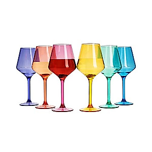 European Style Crystal, Stemmed Wine Glasses, Acrylic Glasses Tritan Drinkware, Unbreakable Colored, 6 - Set - Shatterproof BPA-free plastic, Reusable, All Purpose Glassware, Hand Wash Only 15oz