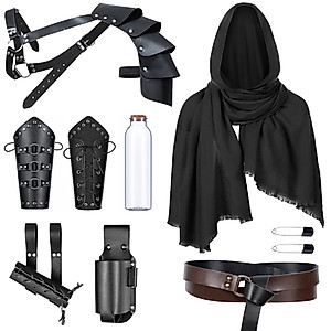 Medieval Knight Leather Belt Shawl Men Renaissance Half Shoulder Cape Scarf Buckle Bracers Retro Magic Cork Potion Bottle Sword Frog Accessories(Type1)