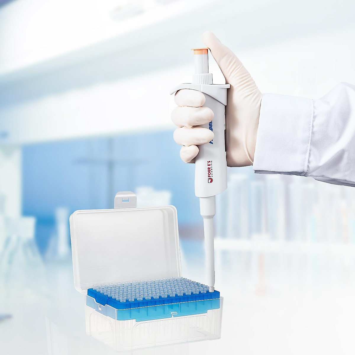 4E's USA 0.5-10µL Pipette Tip - Universal Tips, RNase/DNase Free, Pyrogen Safe, Sterile White Extended Length Pipette Tip, 96 Tips Racked