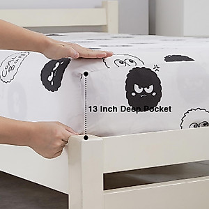 8HMOON Small Coal Ball Sheet Set Twin Size - 3 Piece Set，Cute Character Printed Soft Microfiber Bed Sheets for Girls and Boy Deep Pocket