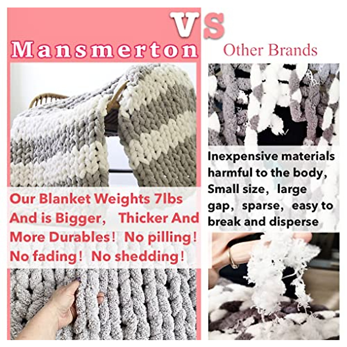 Mansmerton Chunky Knit Blanket Throw Large 50" x 60" Beige， Warm Soft Chenille Yarn Knit Blanket for Bed，Sofa，Machine Washable， Handmade Big Cable Knit Weighted Blanket -Bedroom&Boho Home Decor，Gift