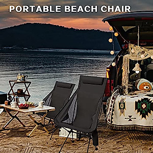 Lyweem Folding Camping Chair for Adults Lightweight Beach and Picnic Chair - Portable High-Backrest and Aircraft-Grade Aluminum with Side Pocket - Perfect for Outdoor Activities 330LBS Support, Black