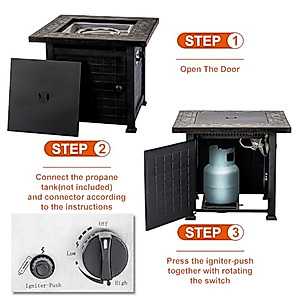 OutVue 30 inch Real Slate Propane Fire Pit Table, Gas Fire Pits for Outside Patio,50000 BTU Propane Fire Pits with Lid &Lava Rocks,Firepit for Garden,Yard