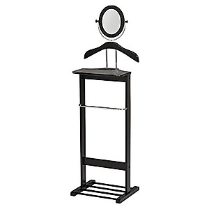 KB Designs - Black Wood Suit & Tie Freestanding Valet Stand, Clothing Organizer Rack
