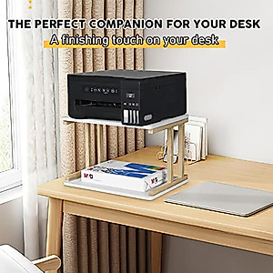 Desktop Printer Stand 2 Tiers, Wooden Bamboo Multipurpose Printer Stand with Anti-Slip Pad, can be Used as a Printer Shelf, Storage Shelf, Desktop Shelf for Printers, Scanners, Documents, Book(White)