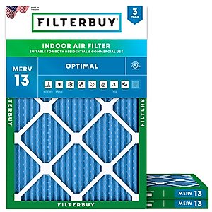 Filterbuy 20x23x1 Air Filter MERV 13 Optimal Defense (3-Pack), Pleated HVAC AC Furnace Air Filters Replacement (Actual Size: 19.50 x 22.50 x 0.75 Inches)