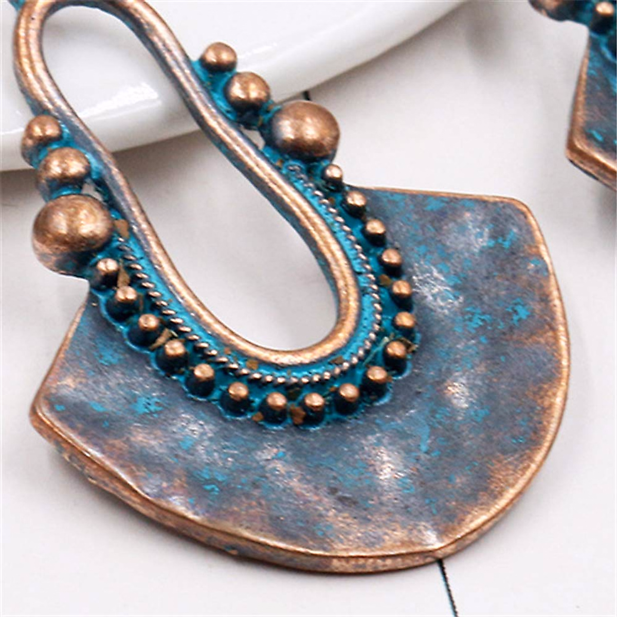 Boho Chic Handmade Hollow Shield Shape with Hammered Drop Earrings Vintage Statement Dangle Earring For Women (Bronze)