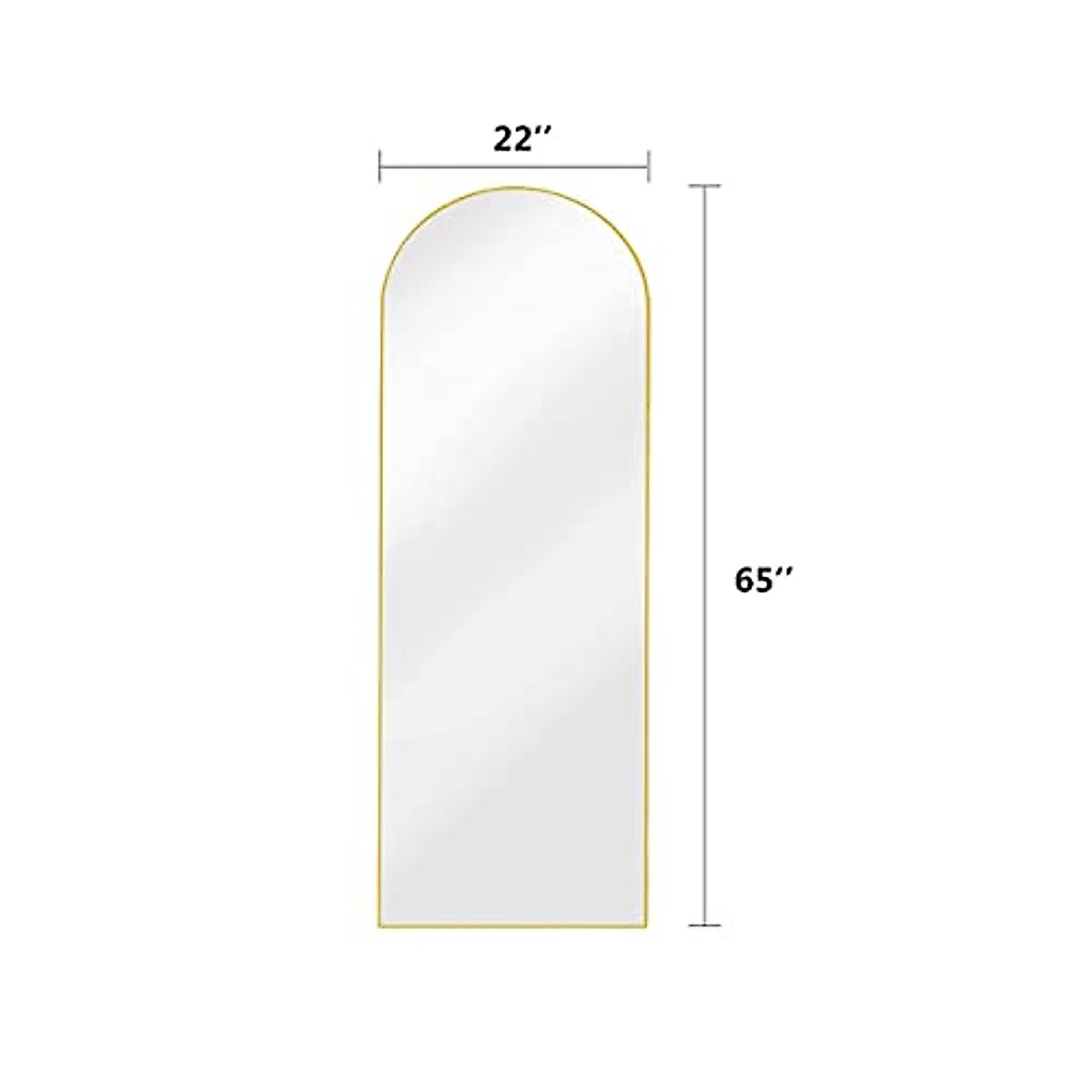 Arched Floor Mirror, 65 "x 22" Floor Mirror with Stand, Full Body Mirror, Arch Full Length Mirror, Freestanding, Wall-Mounted or Leaning (Gold)