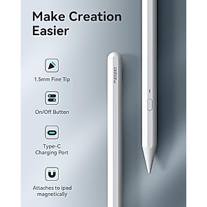 Metapen A11 Pencil for iPad 2018-2024, Faster Charge Pen for Apple iPad, Stylus Pen for iPad Air 3/4/5/M2, iPad Mini 5/6, iPad 6/7/8/9/10, iPad Pro 11"/12.9"/M4/Tilt sensitivity/Quick Button/Bluetooth