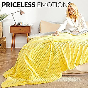 Throw Blankets – 60”x80”, Twin Size, Golden Yellow - Waffle Blanket - Lightweight Flannel Fleece - Soft, Cozy - Perfect for Bed, Sofa, Couch