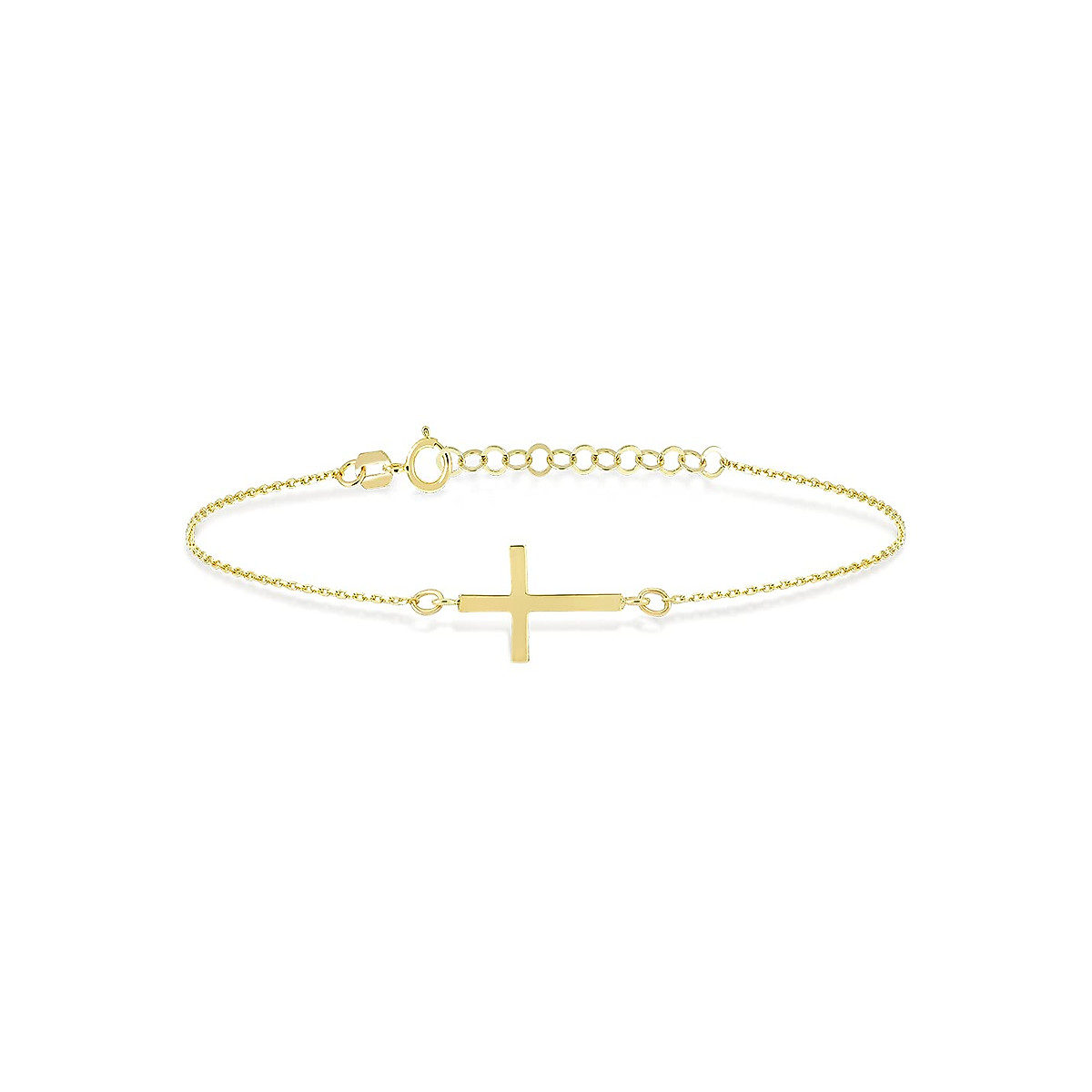 14k Real Gold Cross Bracelet for Women | 14k Gold Sideways Cross Bracelets | Dainty Gold Crucifix Bracelets | Women's 14k Gold Religious Jewelry | Gift for Christmas, Adjustable 6" to 7"