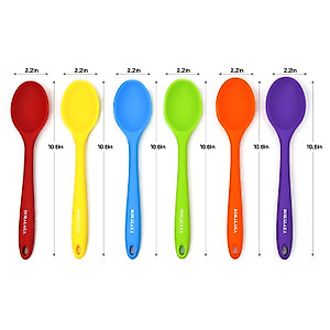Silicone Spoon,6 Pieces Nonstick Silicone Spoons for Cooking Silicone Mixing Spoons Silicone Cooking Spoons Set Baking Stirring Mixing Serving Tools (Yellow,Red,Purple,Orange,Blue,Green)