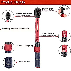 ATsafepro 1/4 Inch Drive Click Torque Wrench,3-25 Nm/26.6-221.3 lbf.in Small Bike Torque Wrench,Lightweight 72-Tooth Dual-Direction Inch Pound Torque Wrench for Road & Mountain Bikes