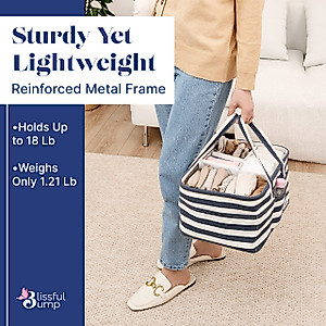 Baby Diaper caddy organizer, Baby Caddy for Newborn.-Extra large diaper caddy, Diaper bag storage caddy, Blissful Bump, Striped White and Navy Blue