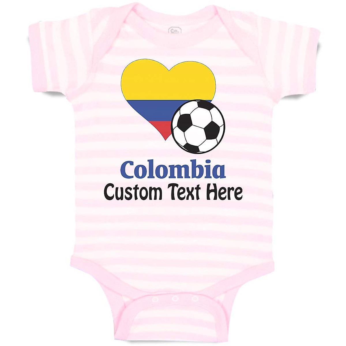 Custom Personalized Baby Bodysuit Colombian Soccer Colombia Football Funny Cotton Boy & Girl Striped Baby Clothes Stripes Soft Pink White Personalized Text Here 6 Months