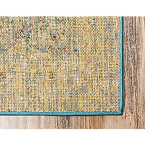 Unique Loom Rosso Collection Vintage, Traditional, Bohemian, Border, Distressed, Southwestern Area Rug, 5' 0" x 8' 0", Blue/Ivory