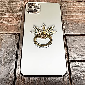 Cell Phone Ring Grip 360 Degree Rotation, Sparkly Crystal Stones Happy Leaf Design, Compatible with iPhone and Android Phone,Gold/Green,6008A-30