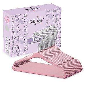 Babyrish Baby Hangers for Closet - Cute Yet Sturdy Baby Clothes Hangers for Newborns, Toddlers and Kids - Space Saving, Non Slip Kids Hangers for Nursery - Pack of 20 Pink Velvet Hangers (20, Pink)