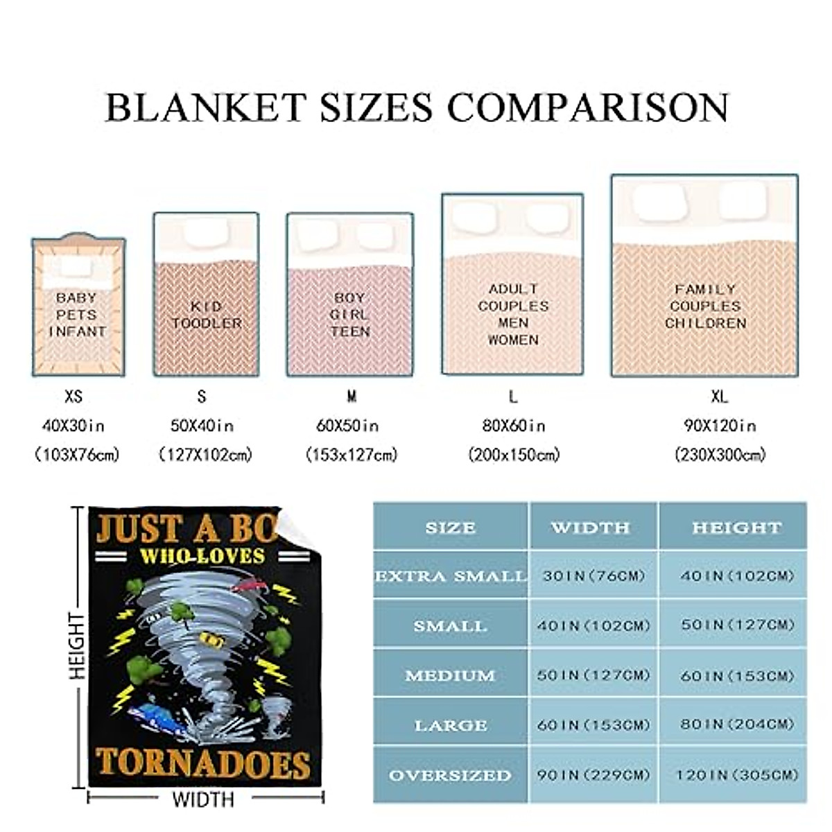 Just A Boy Who Loves Tornado Blanket Best Gifts Super Soft Premium Flannel Throw Blanket, Warm Plush Perfect for Sofa Bed Camping Blankets All Season Use (50" L X 40" W)