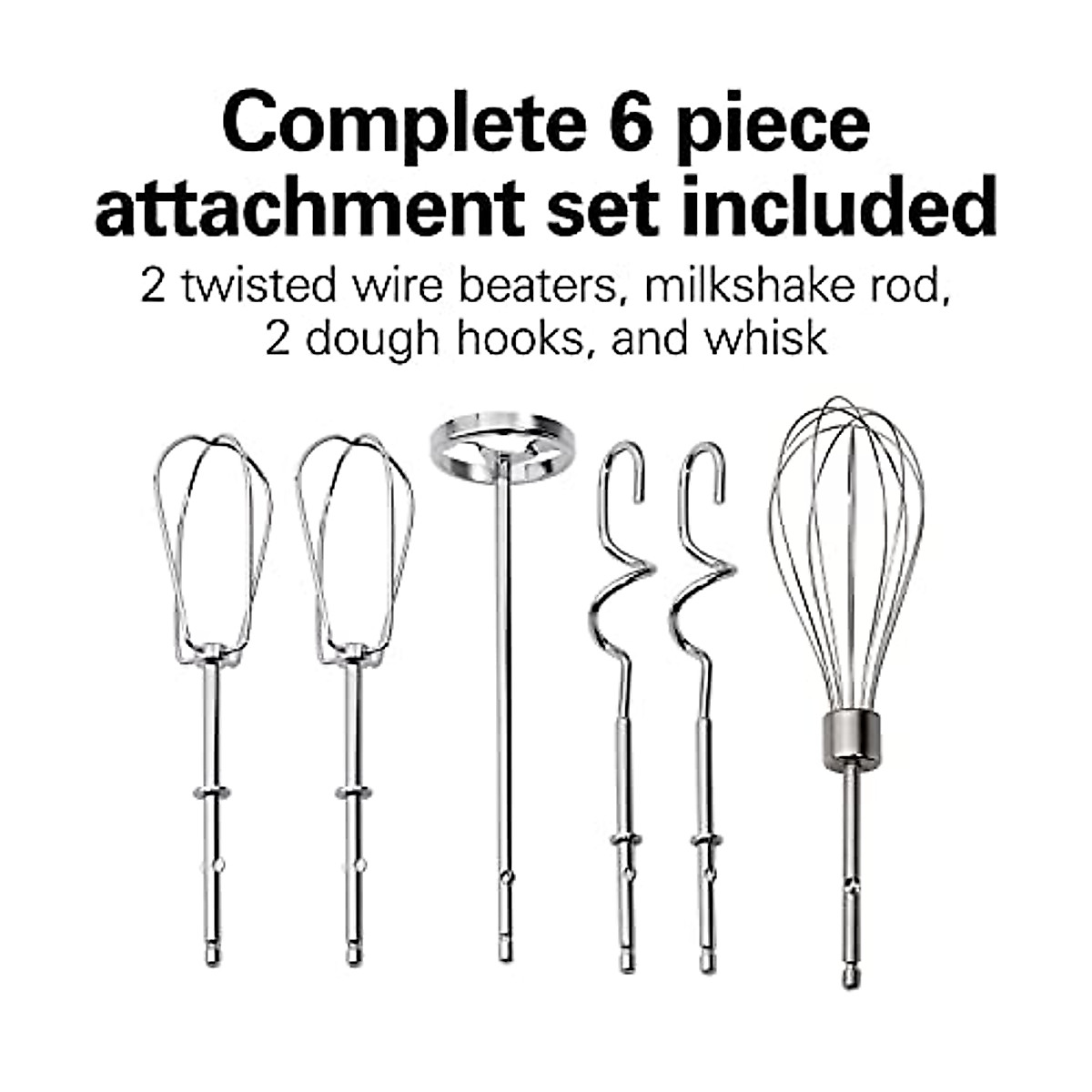 Hamilton Beach Electric Hand Mixer with Snap-On Case, Twisted Wire Beaters, Milkshake Rod, Dough Hook, Whisk, 6-Speed, Black