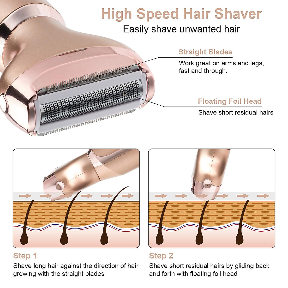 Electric Shaver for Women - Painless Electric Razor for Legs, Face & Bikini Line - Portable Wet and Dry Trimmer -Safe & Cordless - Micro USB Rechargeable