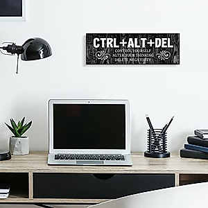 Kas Home Office Decor Inspirational Wall Art for Office, CTRL+ALT+DEL Motivational Canvas Wall Plaques Rustic Positive Saying Quote Wooden Wall Sign for Home Office Living Room Bedroom (Black - CAD, 5.5 x 16.5 inch)