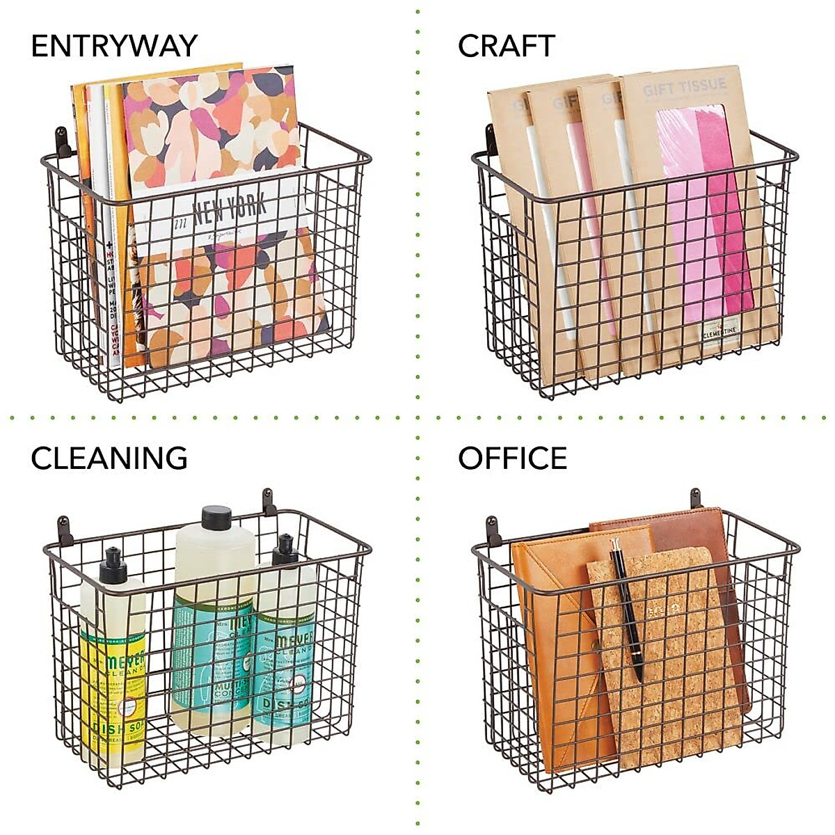 mDesign Portable Metal Wire Wall Mount Decor Storage Organizer Basket Bin - Hang in Kitchen, Garage, Entryway, Mudroom, Bedroom, Bathroom, Laundry Room - Concerto Collection - 2 Pack - Bronze