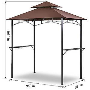8'×5' Grill Gazebo, Outdoor BBQ Gazebo with Double Tier Canopy Roof, Barbeque Gazebo with 2 Shelves