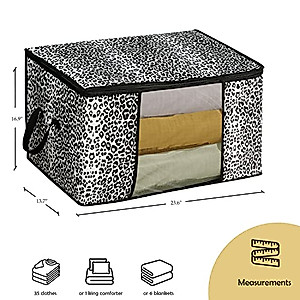 CLOZZERS Large Organization and Storage Bag with Reinforced Handles, Clear Window, and Sturdy Zipper. For Clothing, Comforters, and Bedding, Dorm Room Organizer Set of 2 - Animal Print Black