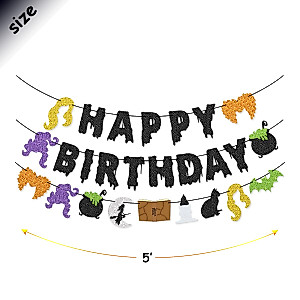 Hocus Pocus Happy Birthday Banner Garland Happy Birthday Cake Topper for Hocus Pocus Halloween Birthday Party Supplies Decorations