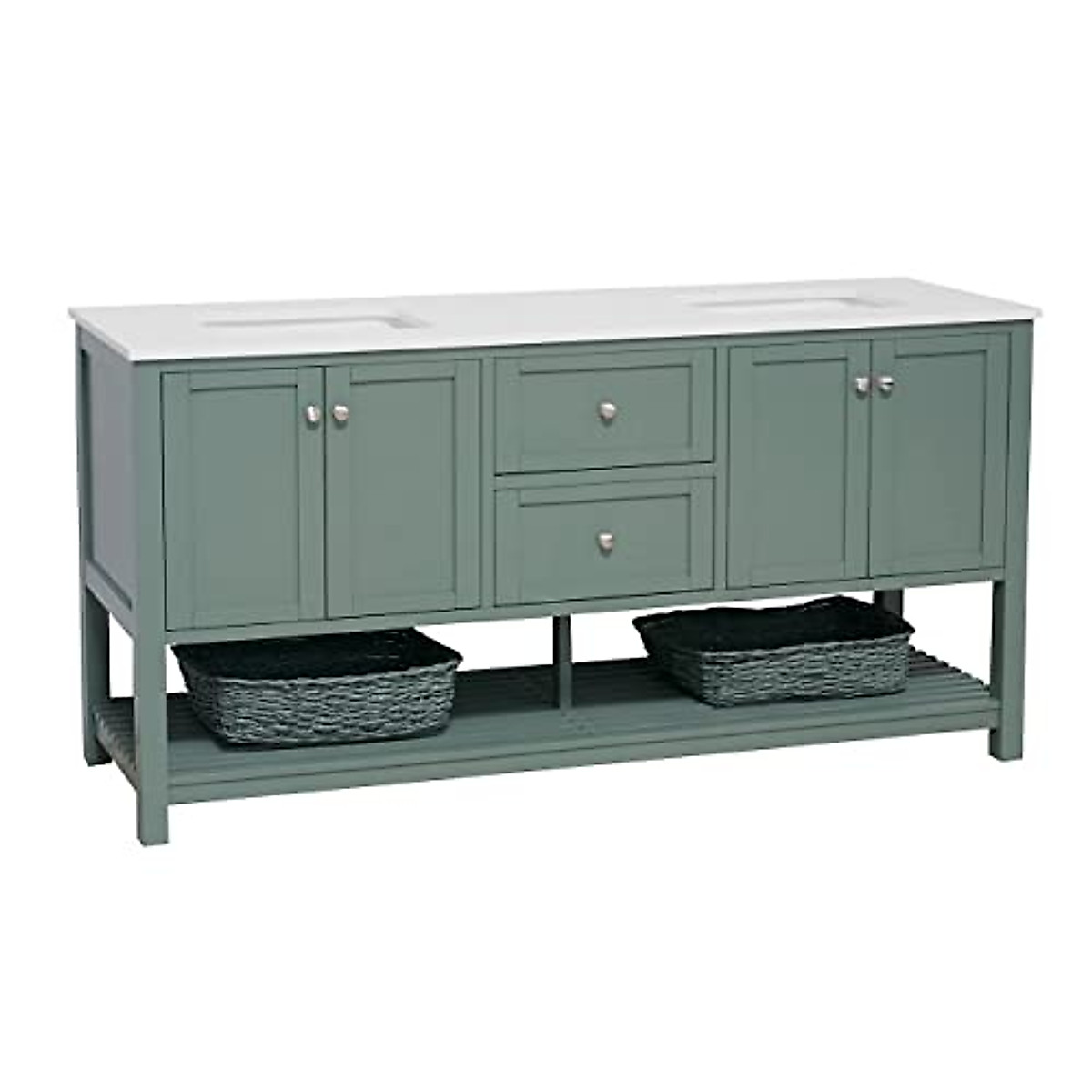 Kitchen Bath Collection Lakeshore 72-inch Double Bathroom Vanity (Engineered White/Sage Green): Includes Sage Green Cabinet with Engineered White Countertop and White Ceramic Sinks