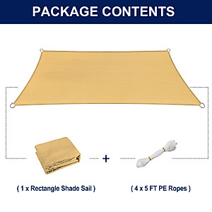 PureFit Rectangle Sun Shade Sails Outdoor 10 x 13 ft - Sun Protection Sunshades UV Block Shade Canopy, Patio Shades for Backyard, Deck and Lawn, Sand