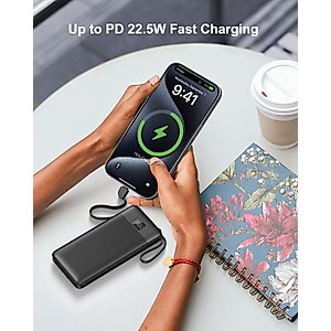 ANOUV 2-Pack Portable Charger with Built-in Cables&AC Wall Plug,10000mAh Power Bank,PD 22.5W USB-C Fast Charging External Battery Pack with LED Display for iPhone 16/15/14 iPad Samsung S22 S21 Galaxy