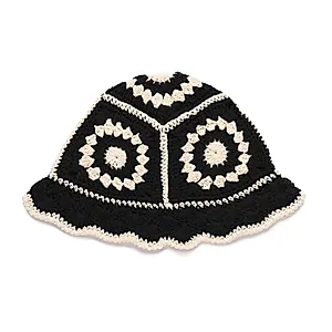 JiaTL WeyJia Knit Bucket Hat for Women Handmade Crochet Foldable Floppy Hat Fashion Cute Comfy and Casual (B-Black)