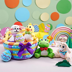 JOYIN 7 PCS Basket for Easter Stuffed Plush Playset for Baby Kids Easter Theme Party Favor, Easter Eggs Hunt, Basket Stuffers Fillers, Party Supplies Decorations