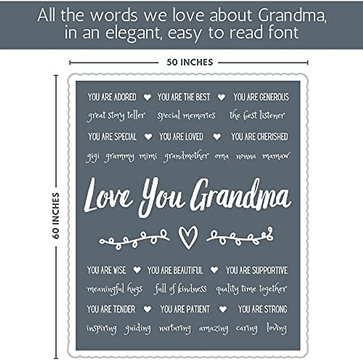 FILO ESTILO Grandma Blanket, Grandma Gifts from Granddaughter, Grandchildren, Unique Grandmother Birthday Gifts, Throw Filled with Words of Love & Appreciation 60x50 Inches (Grey, Sherpa)