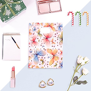 NUOMI Butterfly Plastic Merchandise Bags with Die Cut Handle 100 Pcs Glossy Retail Bags for Shopping, Gifts Wrapping, Goodies, Party Favors, Birthdays