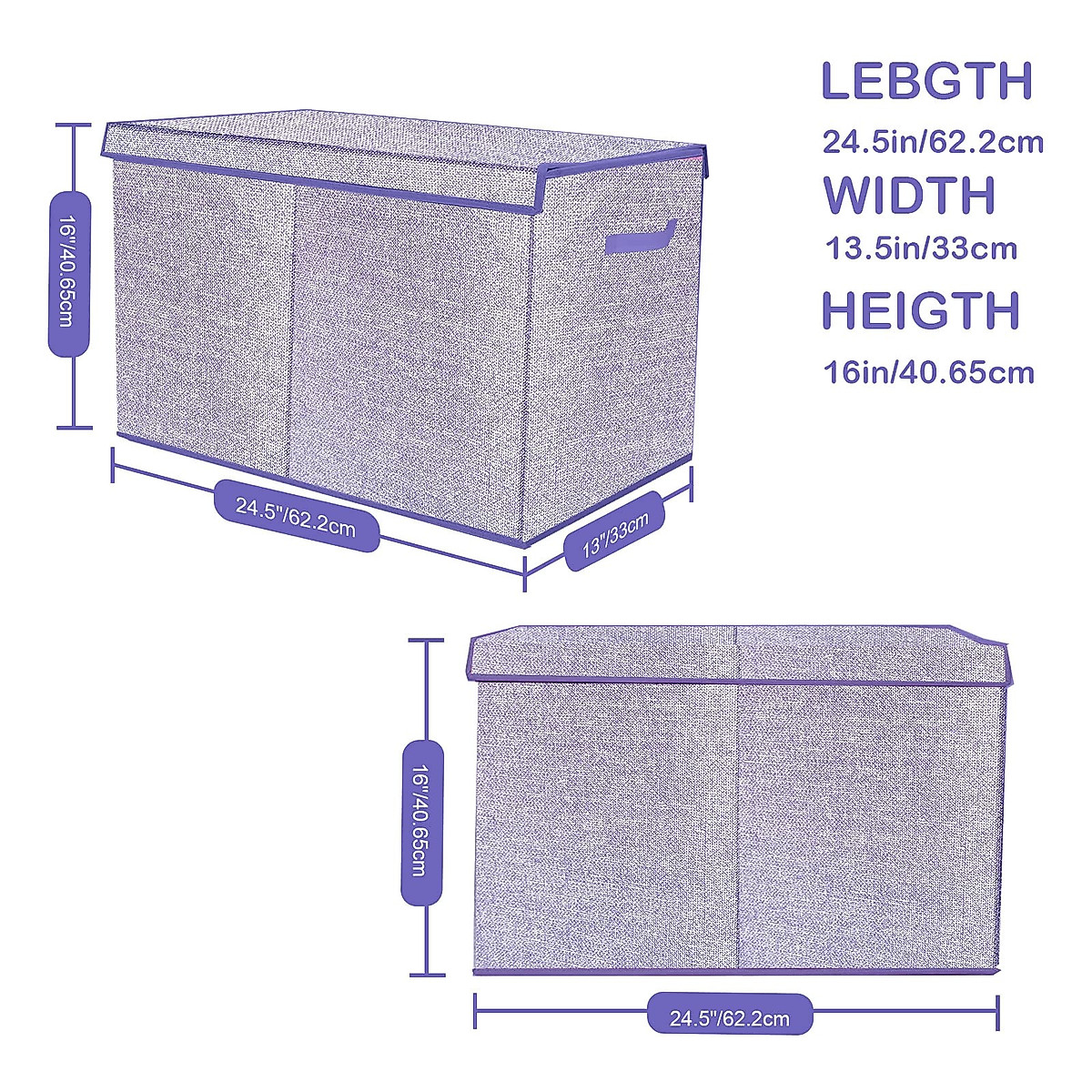 Pantryily Toy Storage Bins,Large Toy Box Chest with Lids,Foldable Stuffed Animal Toy Organizers and Storage with Sturdy Handles for Kids,Girls,Boys,Nursery,Playroom 24.5"x13"x16" (Purple)