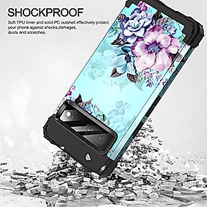 Uamark for Google Pixel 7 Case,Three Layer Heavy Duty Shockproof Full Body Protective with 2 Tempered Glass Screen Protector + 2 Camera Lens Protector Case for Google Pixel 7 5G(2022),Blue Flower