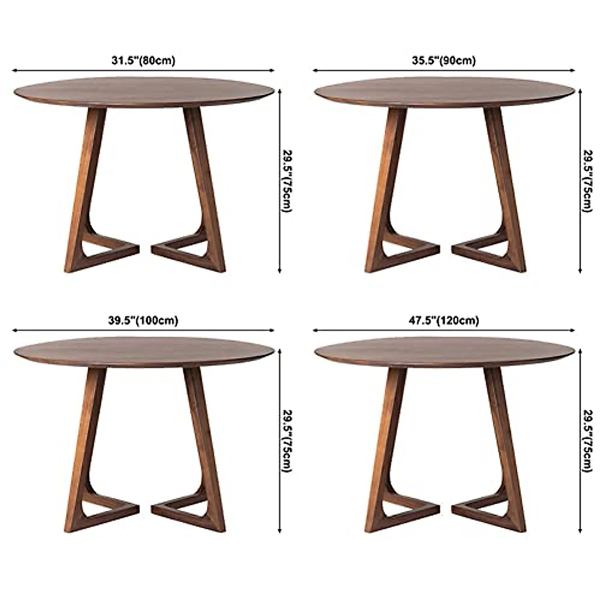 BIGMAII Farmhouse Pine Wood Dining Table, Brown Round Kitchen Table Rustic Solid Wooden Table with Double Pedestal - 31.5"