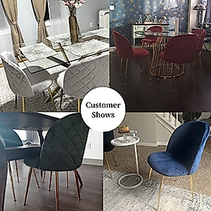 HNY Velvet Accent Chairs Set of 2, Mid Century Modern Dining Chairs with Gold Metal Legs, Upholstered Side Chair for Living 2PC