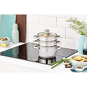 KitchenCraft KCCVSTEAM16 3 Tier Food Steamer Pan/Stock Pot in Gift Box, Induction Safe, Stainless Steel, 16 cm