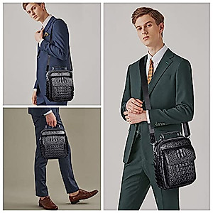 PIJUSHI Crocodile Leather Crossbody Bag for Men Genuine Leather Small Messenger Bag Shoulder Bag(PE002 Black)